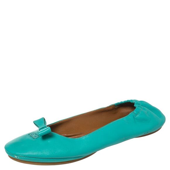 Fendi | Shoes | Fendi Turquoise Leather Bow Scrunch Ballet Flats Size 4 ...